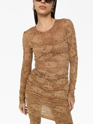 Dolce & Gabbana Floral-lace Mini Dress - Brown