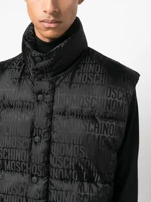 Moschino Jacquard Logo-Motif Padded Gilet In Black - 71% Off