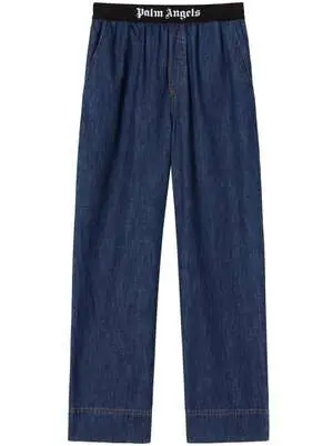Palm Angels Logo-tape Denim Pajama Bottoms - Blue