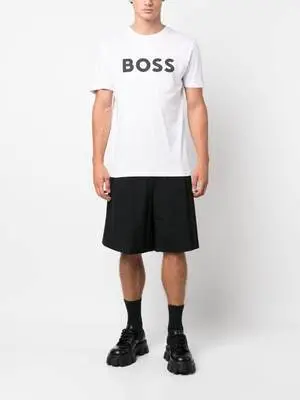 BOSS Cotton-jersey T-shirt With Large Logo Print - White