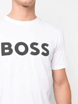 BOSS Cotton-jersey T-shirt With Large Logo Print - White