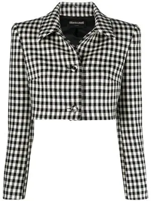 Roberto Cavalli Cropped Gingham-check Jacket - Black