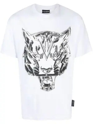 PLEIN SPORT Ss Chrome Tiger Cotton T-shirt - White