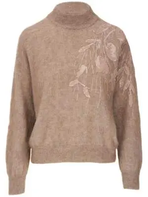 Brunello Cucinelli Floral-embroidered Mock-neck Jumper - Neutrals