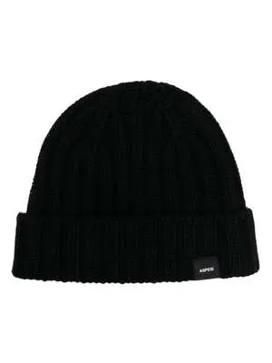 Aspesi Logo-patch Ribbed Beanie - Black