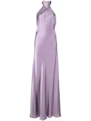 Michelle Mason Backless Halter-neck Tie Gown - Purple