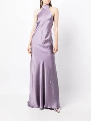 Michelle Mason Backless Halter-neck Tie Gown - Purple
