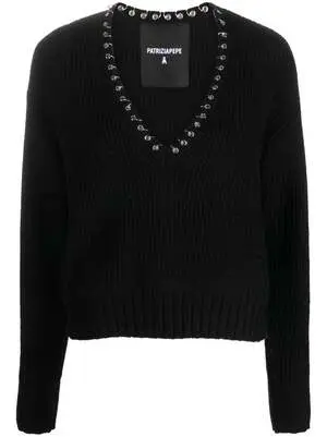 Patrizia Pepe Ribbed Knit Sweater With Metallic Hardware