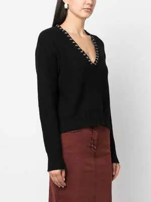Patrizia Pepe Ribbed Knit Sweater With Metallic Hardware