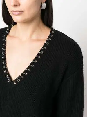 Patrizia Pepe Ribbed Knit Sweater With Metallic Hardware