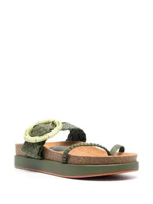 Johanna Ortiz Broadwalk Romance Leather Slides - Green