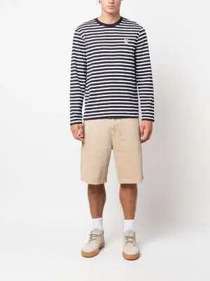 Maison Kitsuné Fox-motif Striped Cotton T-shirt - Blue
