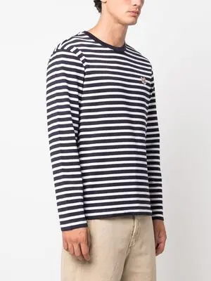 Maison Kitsuné Fox-motif Striped Cotton T-shirt - Blue