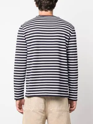 Maison Kitsuné Fox-motif Striped Cotton T-shirt - Blue
