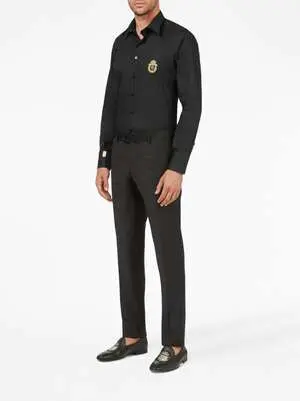BILLIONAIRE Gordon Crest-embroidered Poplin Shirt - Black