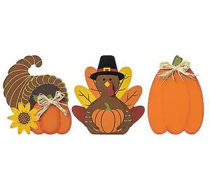 GLITZHOME 7'h Thanksgiving Pumpkin, Turkey Tabl Decor S/3 - One-color