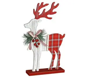 BARBARA KING 15' Wooden Reindeer With Faux Gree Ery Accent - One-color
