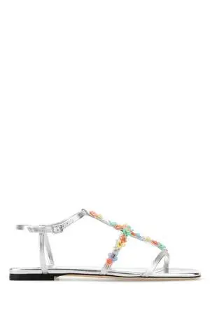 JIMMY CHOO Daisy Nappa Leather Sandals Silver
