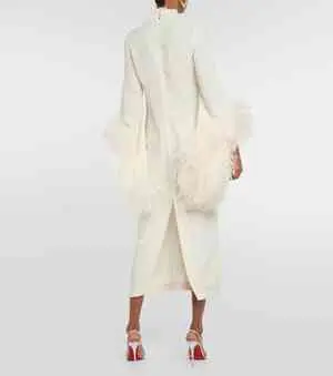 TALLER MARMO Del Rio Feather-trimmed Midi Dress - White
