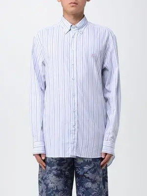 Etro Shirt In Striped Cotton - Blue