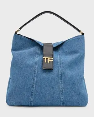TOM FORD Tf Medium Denim Hobo Bag - Blue/black