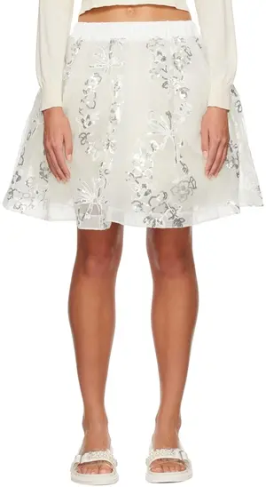 Simone Rocha Simone Rocha White Sequin Midi Skirt - Ivory/white Silver