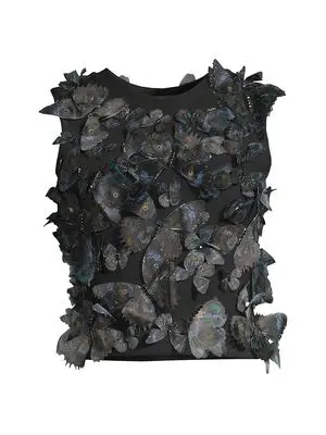 Cynthia Rowley Women's Butterflies Appliqué Mesh Tank - Black  - Black