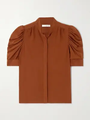 FRAME Gillian Ruched Silk-satin Blouse - Brown