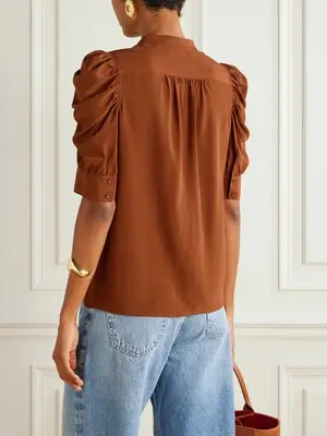 FRAME Gillian Ruched Silk-satin Blouse - Brown