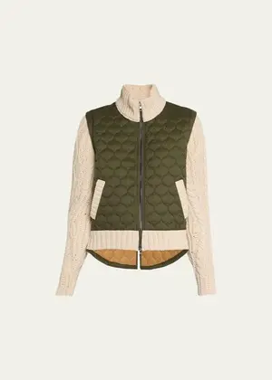 Veronica Beard Patra Mixed-Media Jacket - Armyoatmeal
