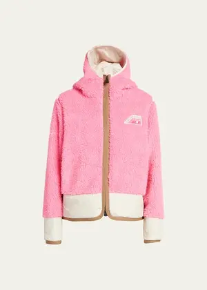 Moncler Faux Sherpa Zip-Up Hooded Cardigan - Pink