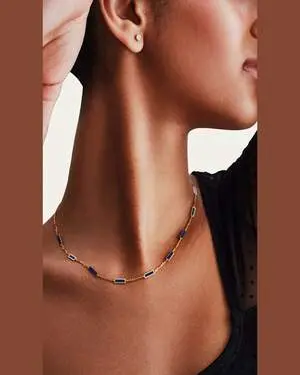 KAMAL Bar Chain Necklace With Gemstones - Lapis