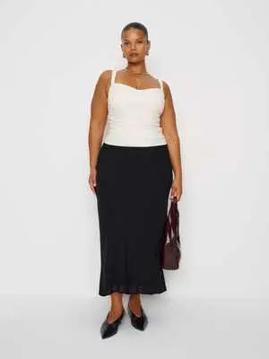 REFORMATION Layla Silk Midi Skirt - Black