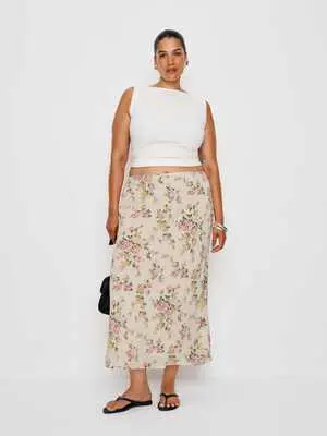 REFORMATION Layla Silk Skirt Es - Ivory