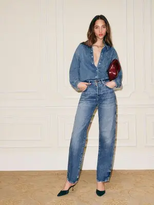 REFORMATION The Magnolia Mid Rise Bow Jeans