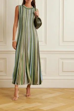 Christopher Esber Entwined Ribbon Striped Ribbed-knit Maxi Dress