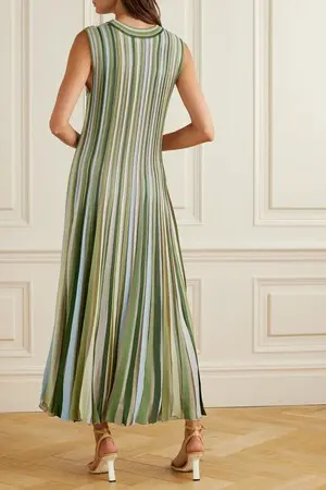 Christopher Esber Entwined Ribbon Striped Ribbed-knit Maxi Dress