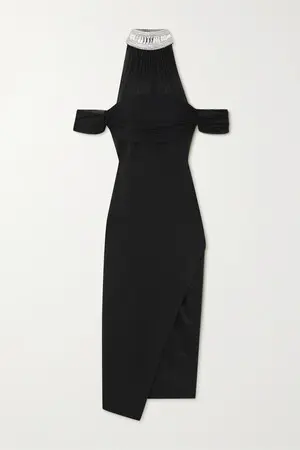 David Koma Cold-shoulder Embellished Cady Midi Dress - Black