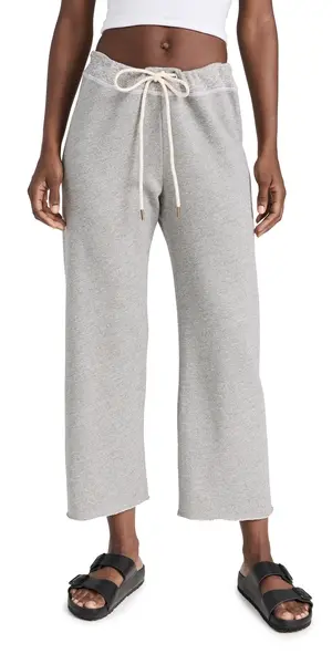 The Great. Wide Leg Cropped Sweatpants - Varsity Grey
