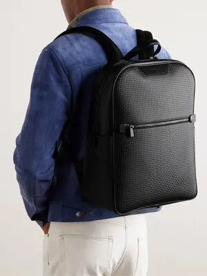 SERAPIAN Stepan Leather-trimmed Logo-embossed Coated-canvas Backpack