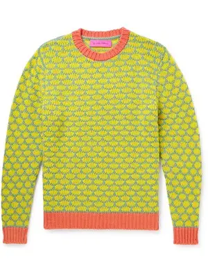 THE ELDER STATESMAN Brick Jacquard-knit Cashmere Sweater