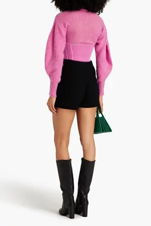 Herve Leger Bandage Paneled Ribbed-knit Turtleneck Bodysuit