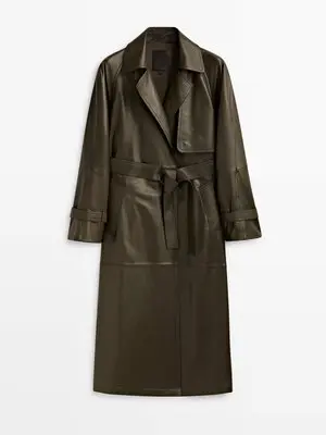 Massimo Dutti Nappa Leather Trench-style Coat With Belt
