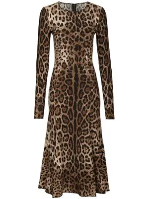 Dolce & Gabbana Leopard-print Long-sleeve Midi Dress - Brown