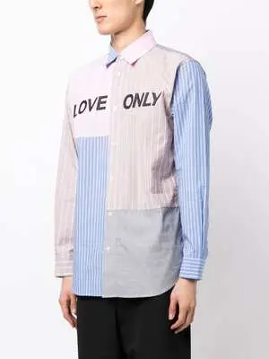 PORTS V Slogan-print Patchwork Cotton Shirt - Multicolour