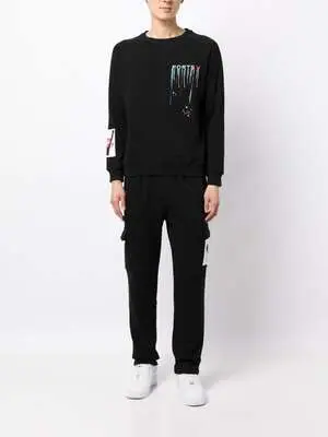 PORTS V Logo-print Paint-splatter Sweatshirt - Black