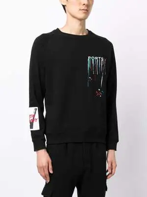 PORTS V Logo-print Paint-splatter Sweatshirt - Black