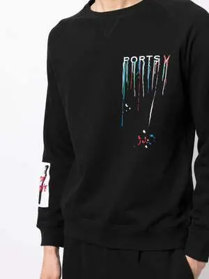 PORTS V Logo-print Paint-splatter Sweatshirt - Black