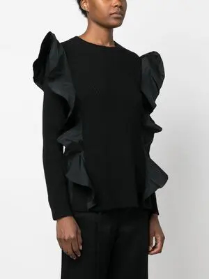 Red Valentino Ruffle-detail Ribbed-knit Top