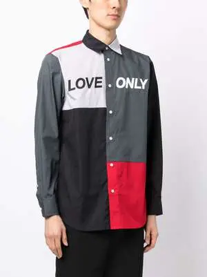 PORTS V Slogan-print Patchwork Cotton Shirt
